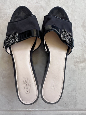 Coach Geri Signature Womens C Wedge Black Patent Sandal Platform Shoes ...