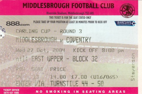 Ticket - Middlesbrough v Coventry City 27.10.04 League Cup | eBay