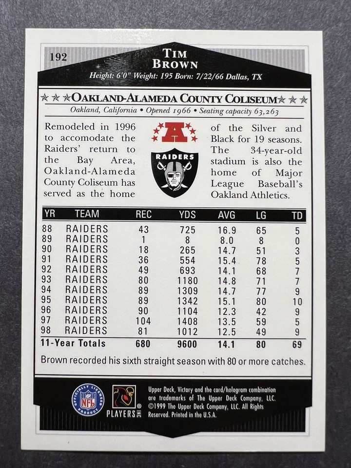 1999 Upper Deck Victory Tim Brown Oakland Raiders Card #192 | eBay