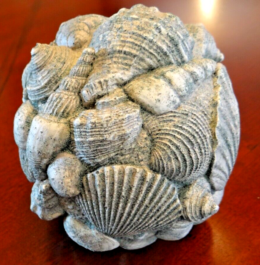 Blue Resin Shell Ball Orb, Nautical Seashell Decorative Sphere 4 ½” In ...