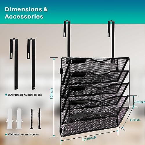 5 Pocket Wall File Holder Mesh Hanging File Folder Organizer Detachable ...