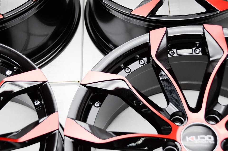 Kudo Racing Intimidate 18x8 5x114.3 5x4.5 +40mm Black w/Red Oil Face ...