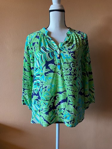 Lilly Pulitzer Elsa Leaf Tropical Silk Blouse Shirt T… - Gem
