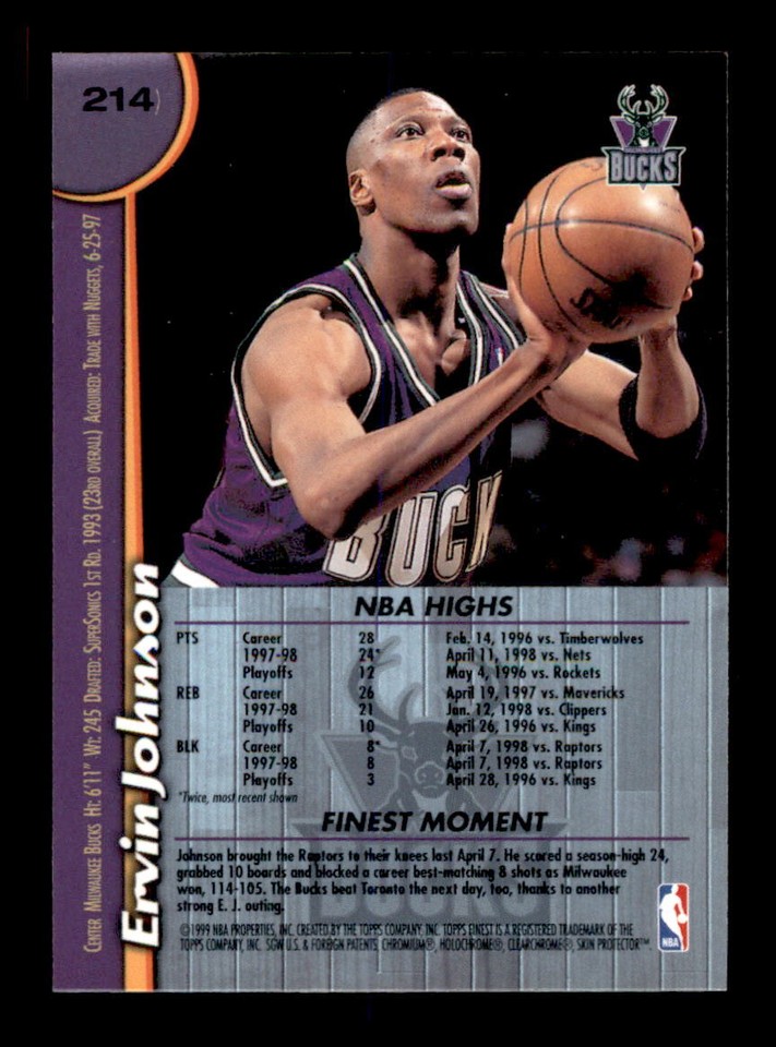 1998 Basketball Finest Ervin Johnson Milwaukee Bucks #214 | eBay