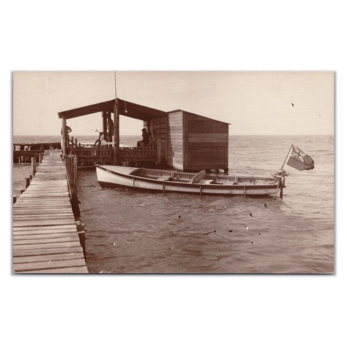 Unknown Mystery Boat Dock RPPC 1920s Red Ensign Flag On Motorboat ...