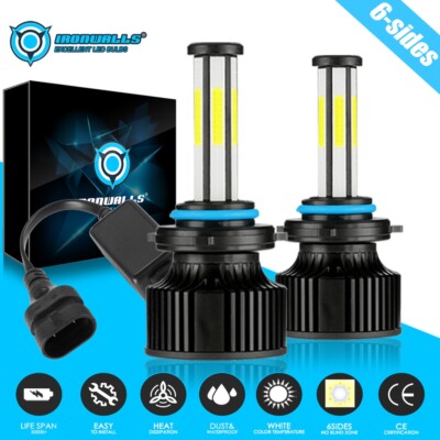 6sides 9005 LED Headlight Bulbs Kit High Beam White Super Bright 6500K ...
