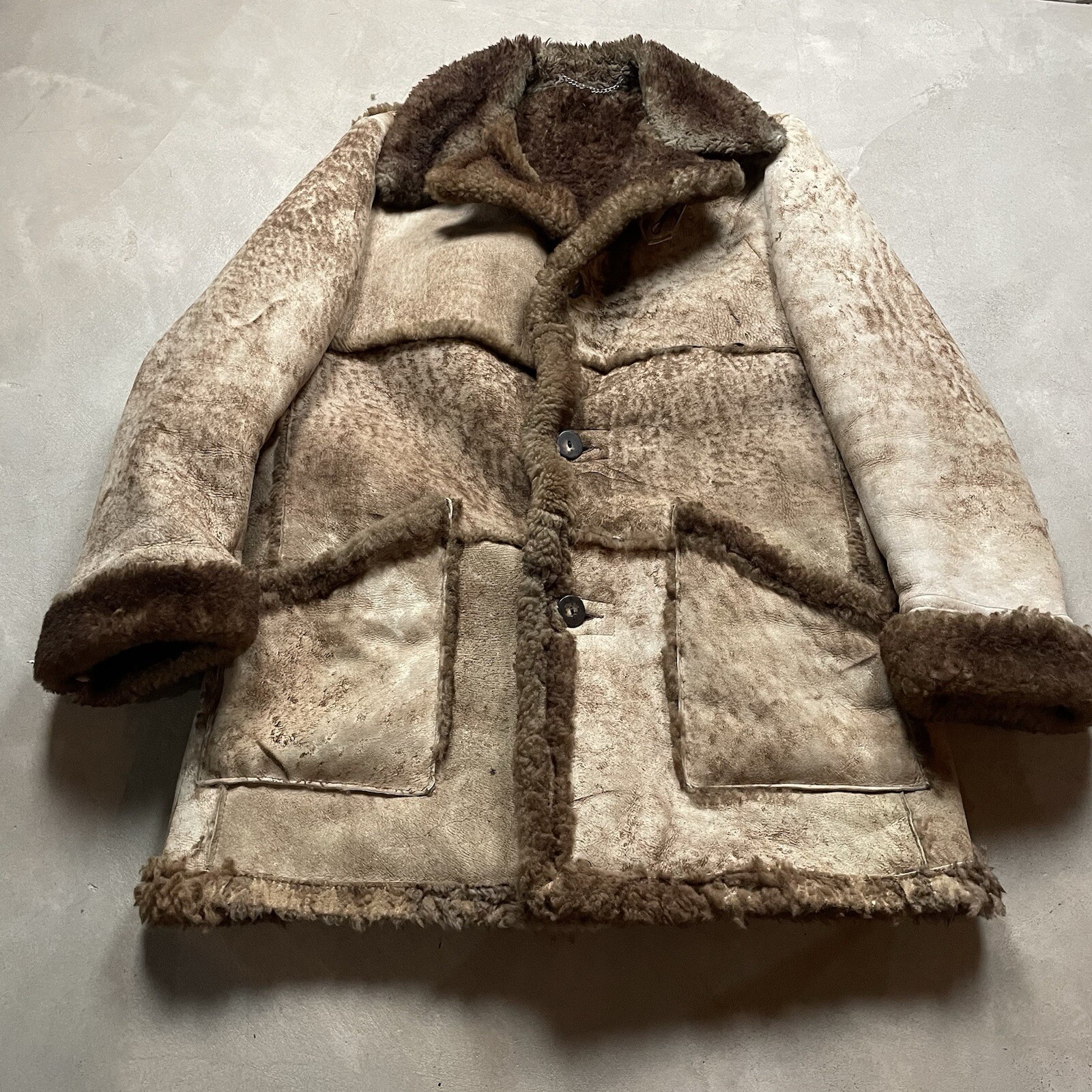 Vtg 70s Shearling Sheepskin Marlboro Man Rancher Coat… - Gem