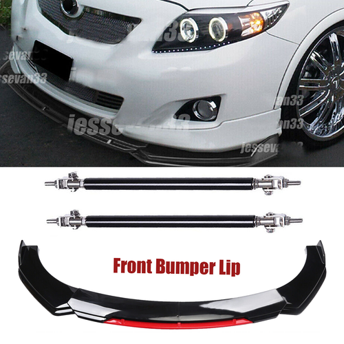 For Toyota Corolla Front Bumper Lips Splitter Red Strut Rods Black+Red ...