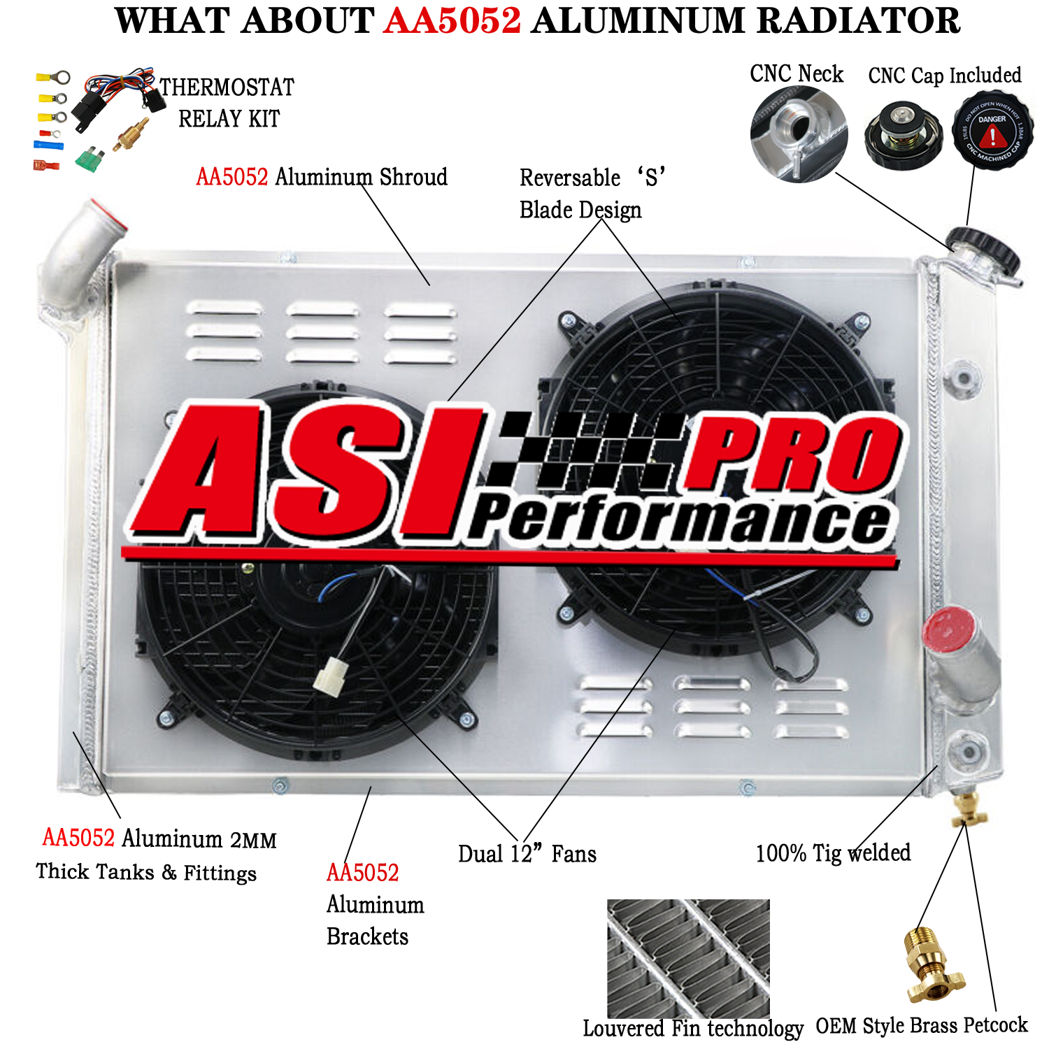 3 Rows Radiator Shroud Fan For 1973-1976 1974 Chevy Corvette C3 Base 5 ...