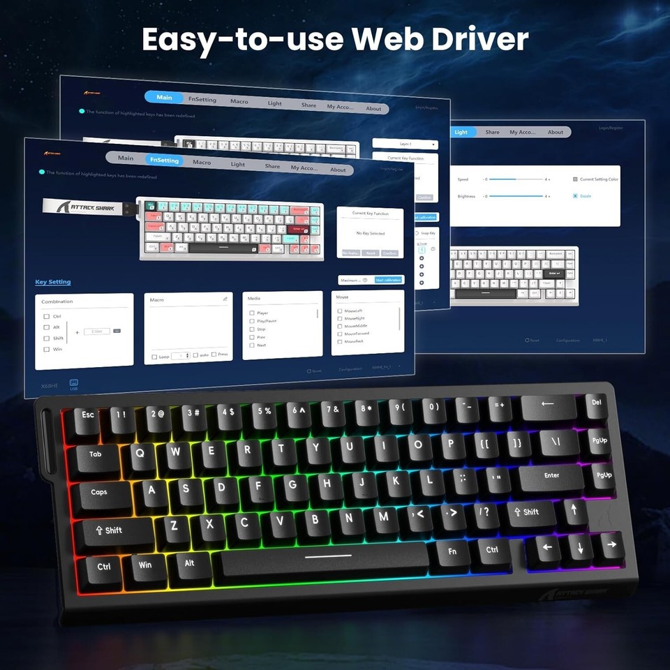ATTACK SHARK X68 HE Rapid Trigger Keyboard Magnetic Switch with C01PRO ...