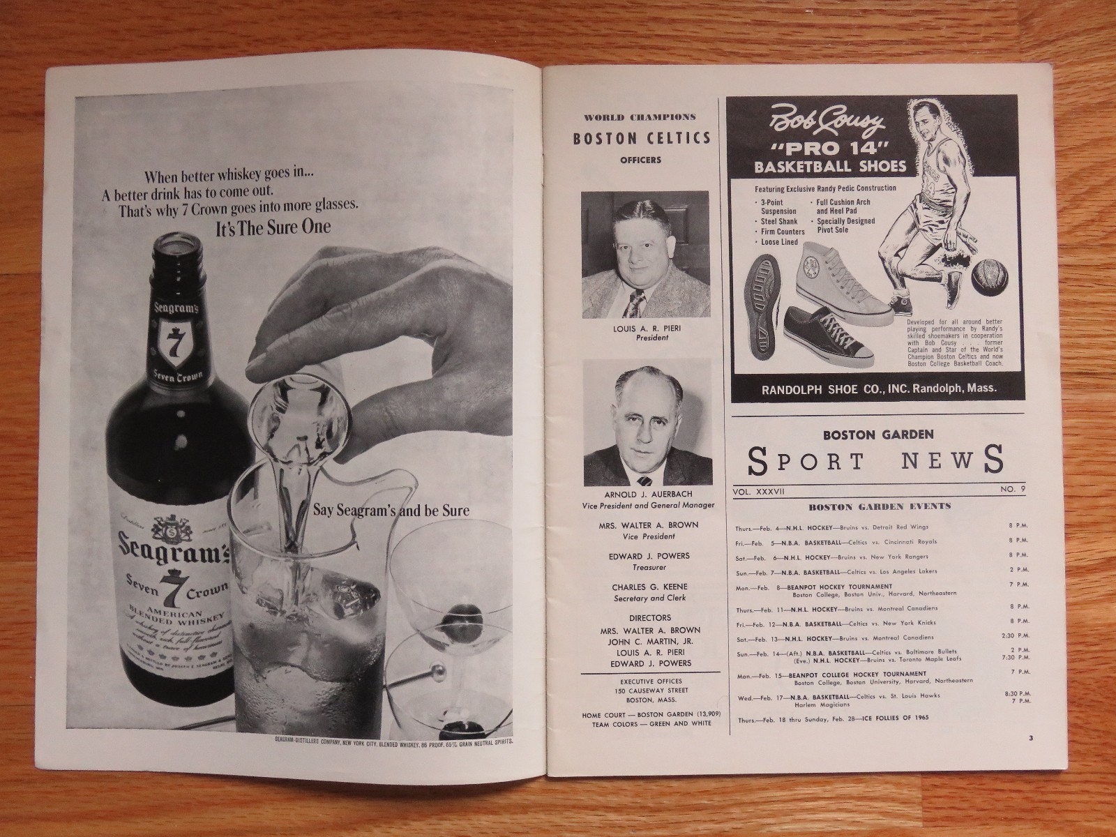 1965 BOSTON CELTICS vs BALTIMORE BULLETS Program BILL RUSSELL vs WALT ...