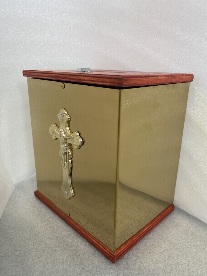 Church Donation Box Rectangular Metal Table Top With Cross | eBay