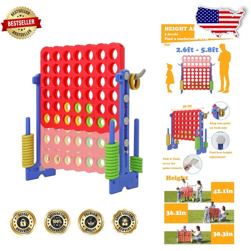 Ultimate Giant Connect Four Game with Adjustable Height & Ring Toss for ...