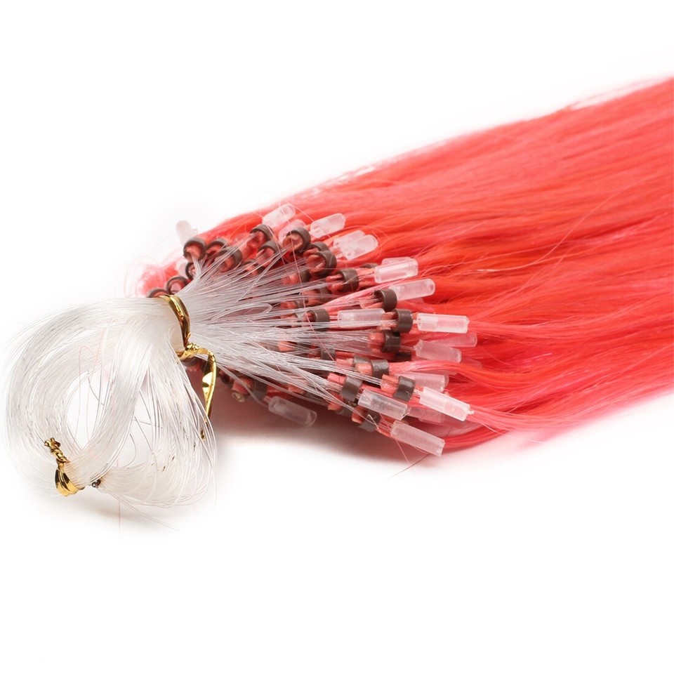 Pre-Looped Fish Line Micro Ring Beads Link Hair Extensions Real Remy ...