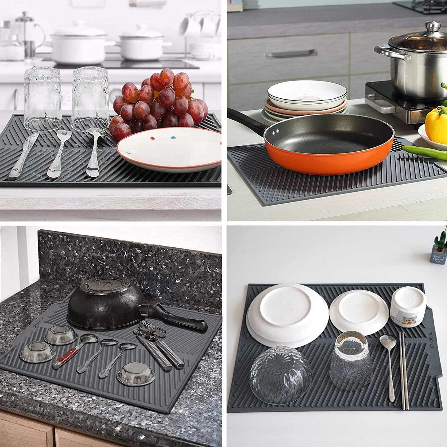 Silicone Dish Draining Mat Folding Kitchen Pans Drainer Tray Drying ...