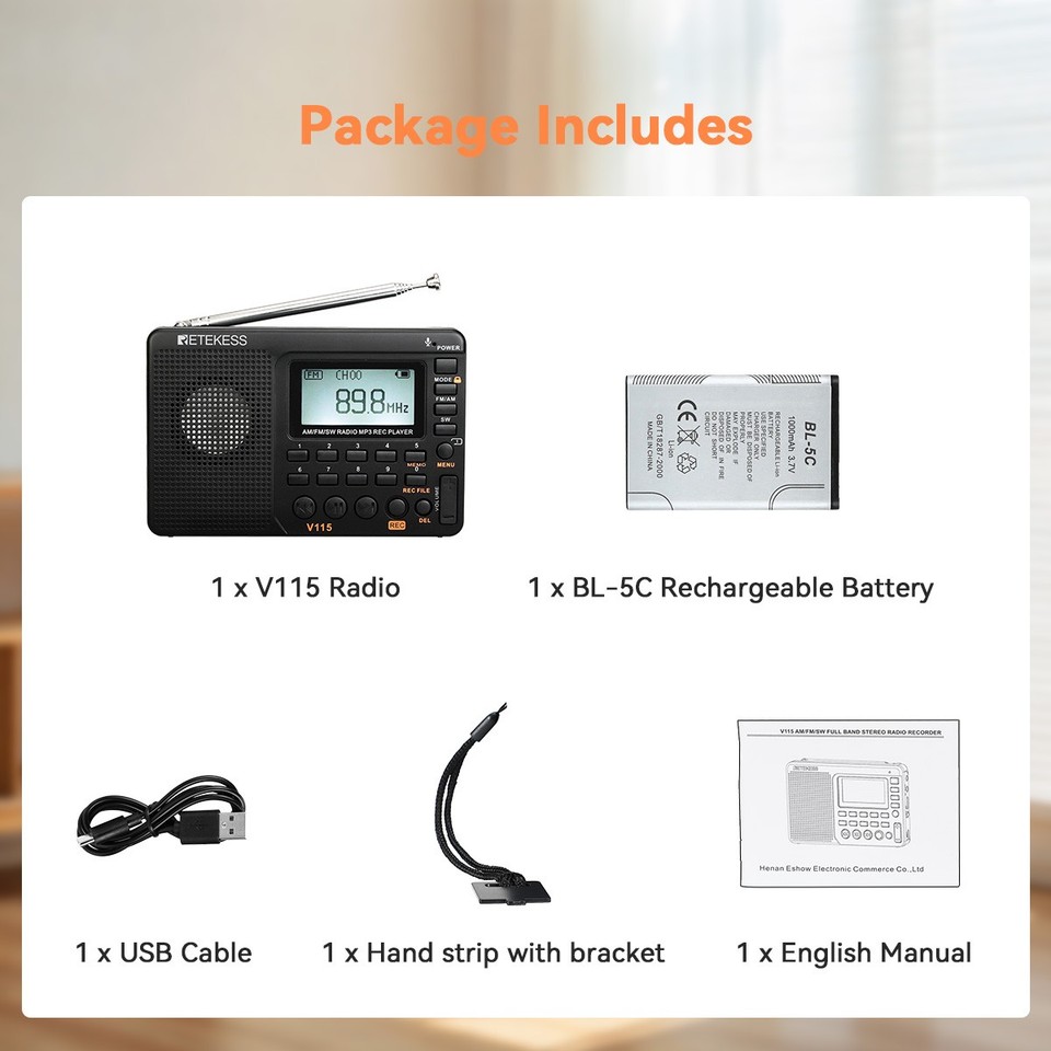 V115P Shortwave Radio Portable AM FM WB Radio TF/AUX Recordable For ...