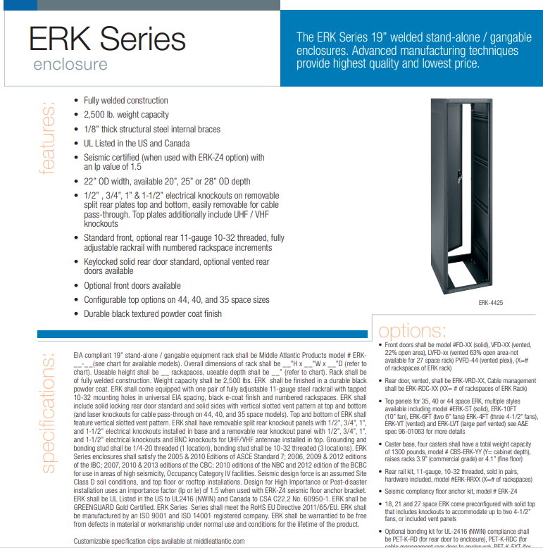 Middle Atlantic ERK-1820 Standalone 18U Equipment Rack 20” Deep | eBay