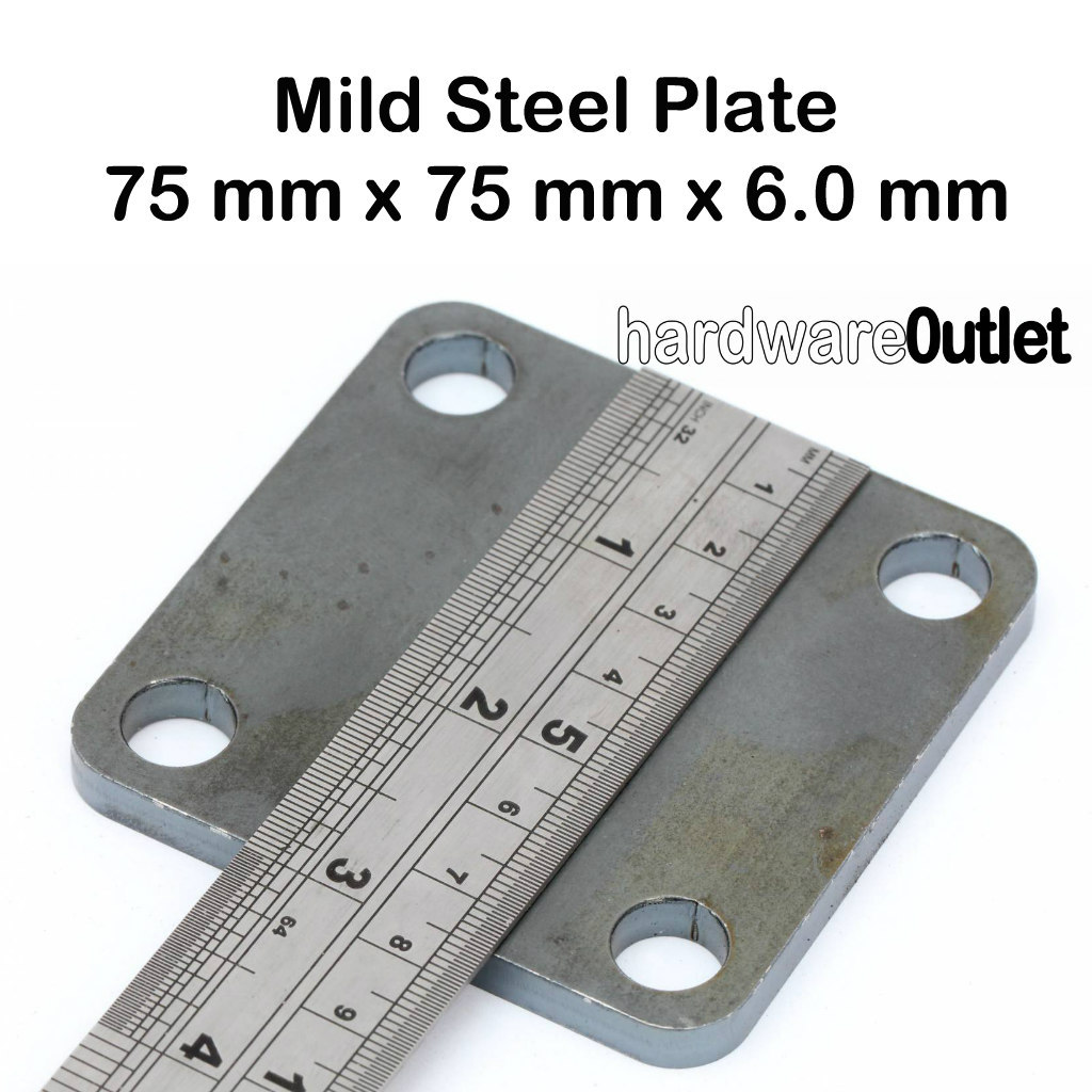 xMILD STEEL Square FIXING PLATE 75, 100, 125 & 150 mm Laser Cut 4 Holes ...