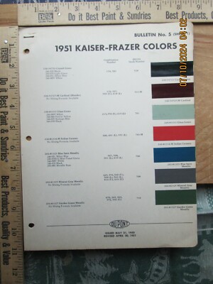 1951 kaiser-frazer Color Chip Paint Brochure Chart by Du Pont | eBay