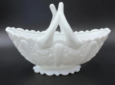 Vintage Fenton White Milk Glass Daisy Button Oval Basket With Split ...
