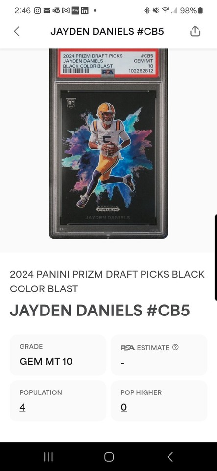 Jayden Daniels Color Blast Black PSA 10! 2024 Prizm Draft RC Commanders LSU! ROY | eBay