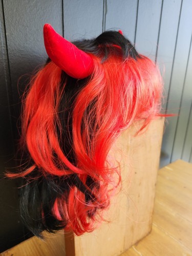 Halloween Party Red/Black Devil Horns Wig Hair Horror Evil Fancy Dress ...