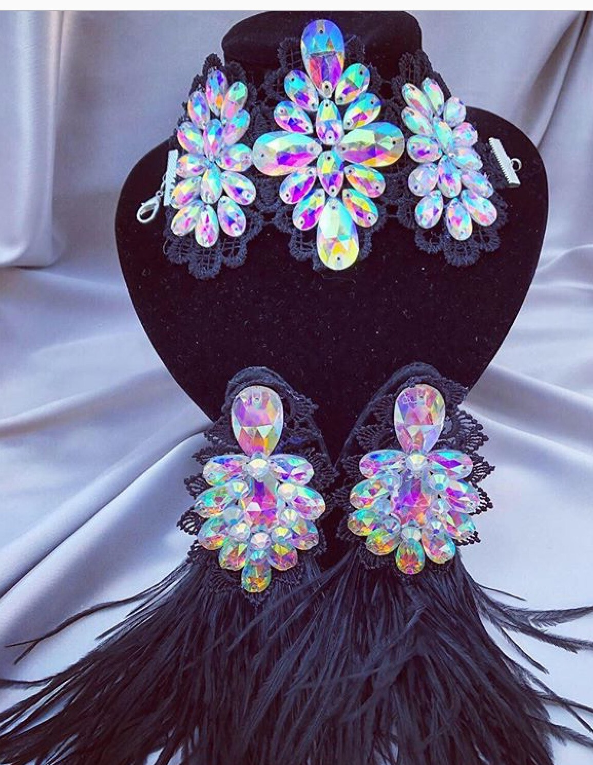 Handmade Exclusive Extra Long Rhinestone Jewelry Ring Necklace Set | eBay