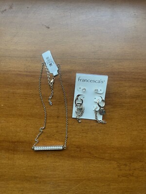 Francesca's Jewelry Gold and Pearl Necklace with 3Pc Diamond Earring ...