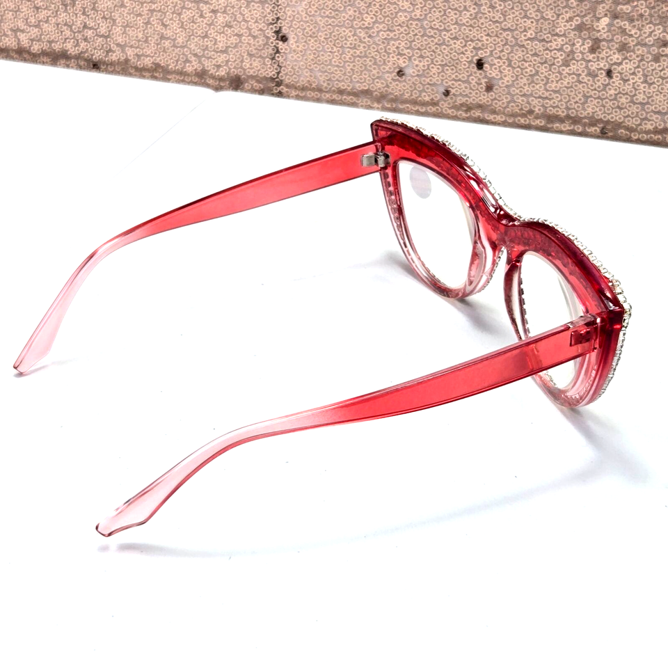 Women's Cat Eye Clear Fashion Reading Glasses +3.50 W/Rhinestones & Pink Frame | eBay