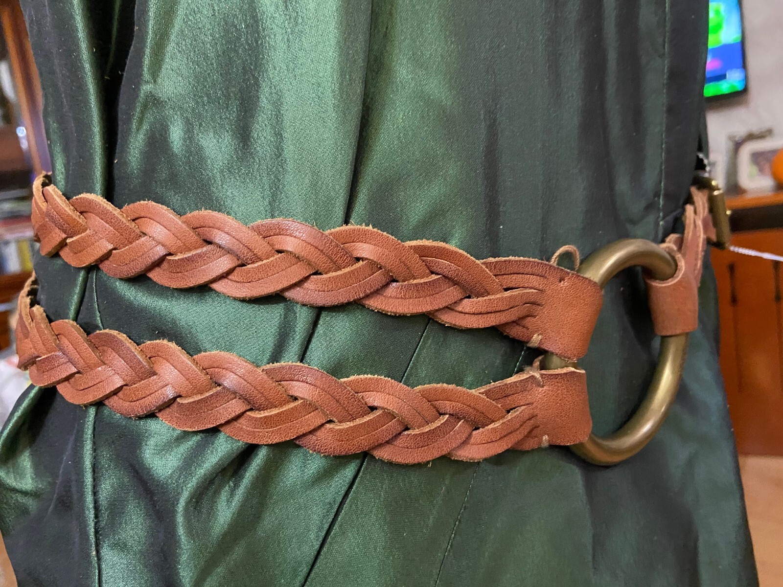 Polo Ralph Lauren Double Strap Braided Brown Leather Belt O-Ring Brass ...