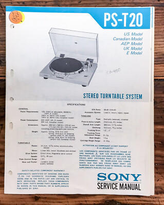 Sony PS-T20 Record Player / Turntable Service Manual *Original* | eBay