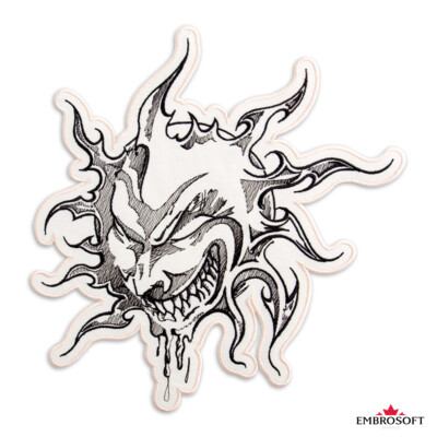 Large Patch TATTOO ANGRY EVIL SUN Embroidered for Back IRON ON | eBay