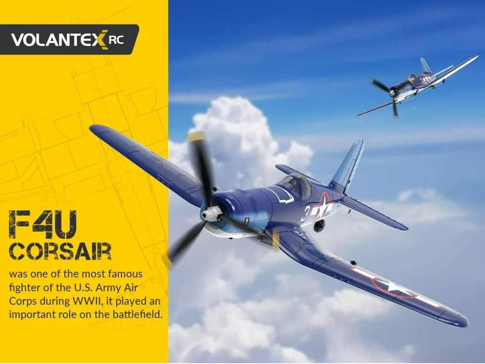 VOLANTEX F4U RC Plane 2.4G 4CH Remote Control Warbird Stunt Glider RTF ...