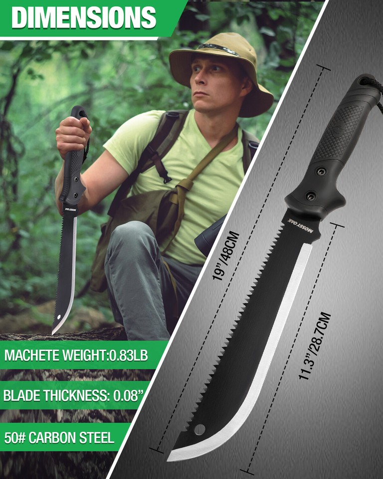 19-inch Machete Saw Sharp Blade Machete Ergonomic No-Slip Handle with ...