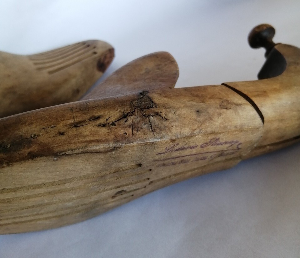 Vintage Romanian pair of wood cobbler shoe form mold interwar ...