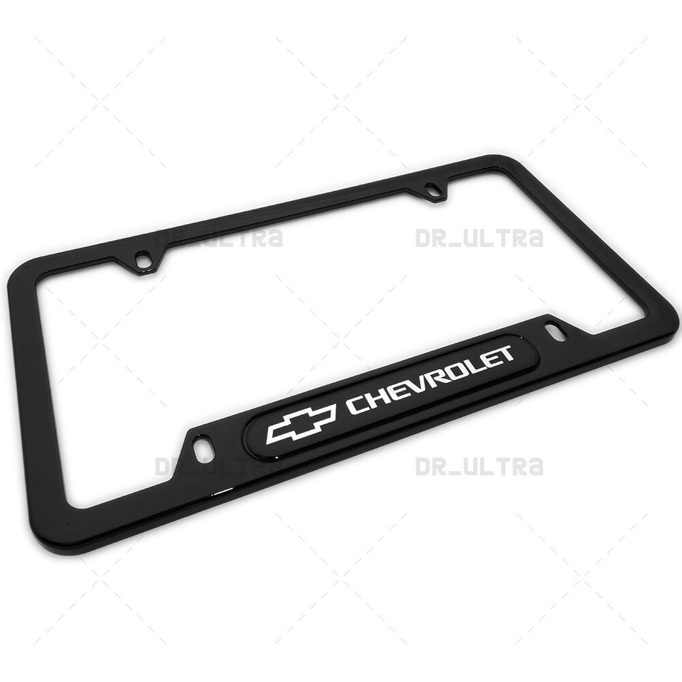 Gloss Black Front or Rear Chevrolet Logo Emblem License Plate Frame ...