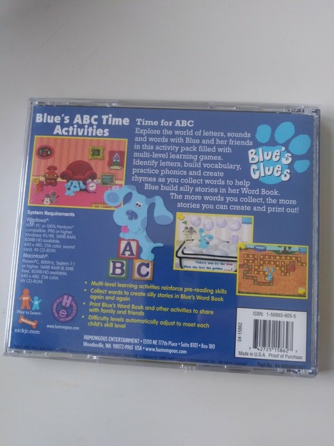 Blues Clues ABC Time Activities Windows Mac 1999 PC Cd-rom Game Re9 for ...