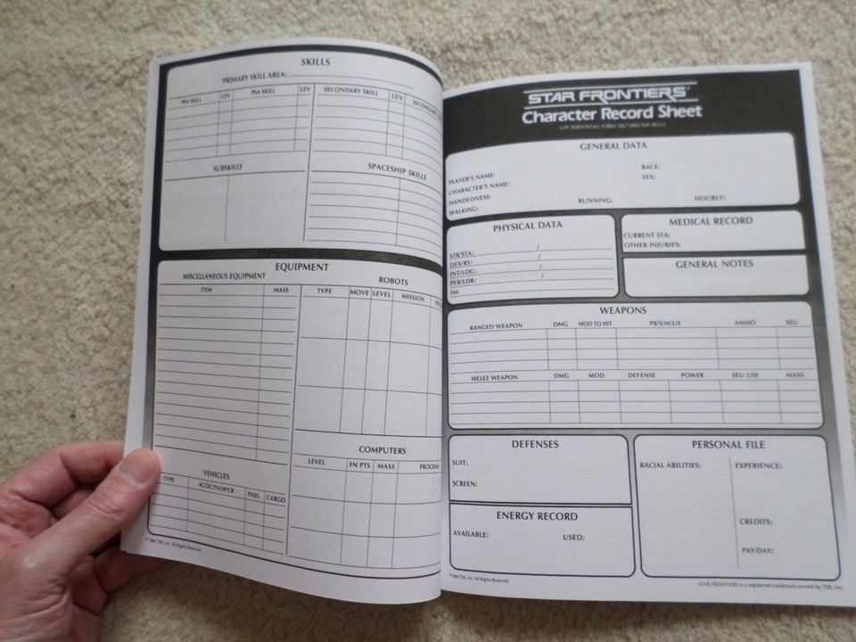 Star Frontiers Character Record Sheets book SF AC-1 | eBay