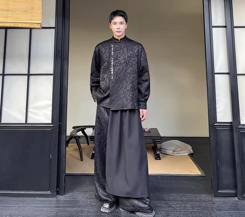Men Fashion Chinese Style Casual Loose Dress Pants Printed Asymmetrical ...