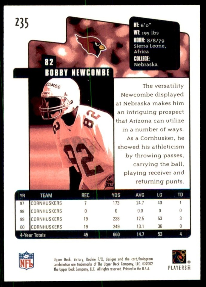2001 Upper Deck Rookie F/X Bobby Newcombe VICT 513/750 Arizona ...