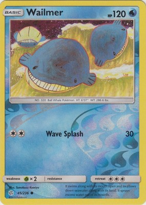 Wailmer - 45/236 (Reverse Holo Foil) Common SM Cosmic Eclipse Pokemon ...