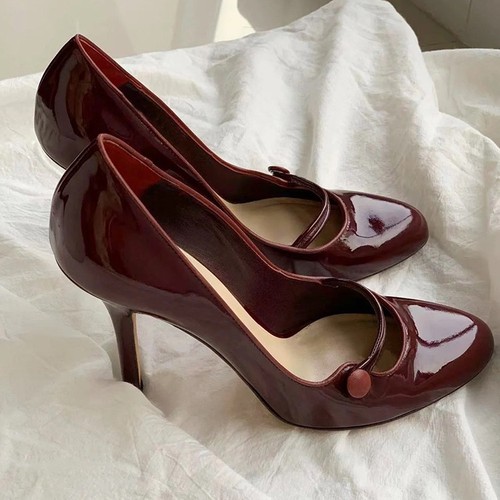 Womens Round Toe Real Patent Leather Offce Ladies High Stiletto Heels ...