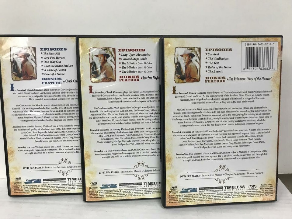 BRANDED Season One (3 DVDs, 2007) - Chuck Connors - ALL REGION - VERY ...