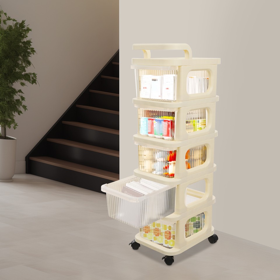 5 Tier Storage Cart Rolling Storage Organizer Storage Cart for Living ...