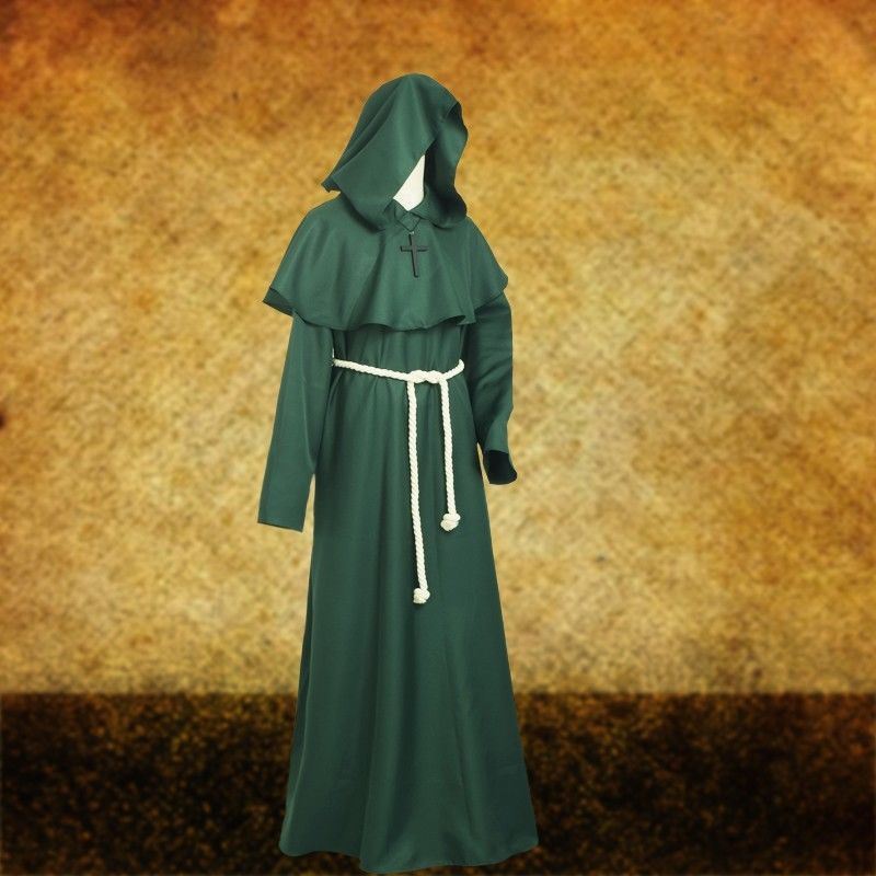 Friar Medieval Cowl Hooded Monk Renaissance Priest Robe Costume Cosplay ...