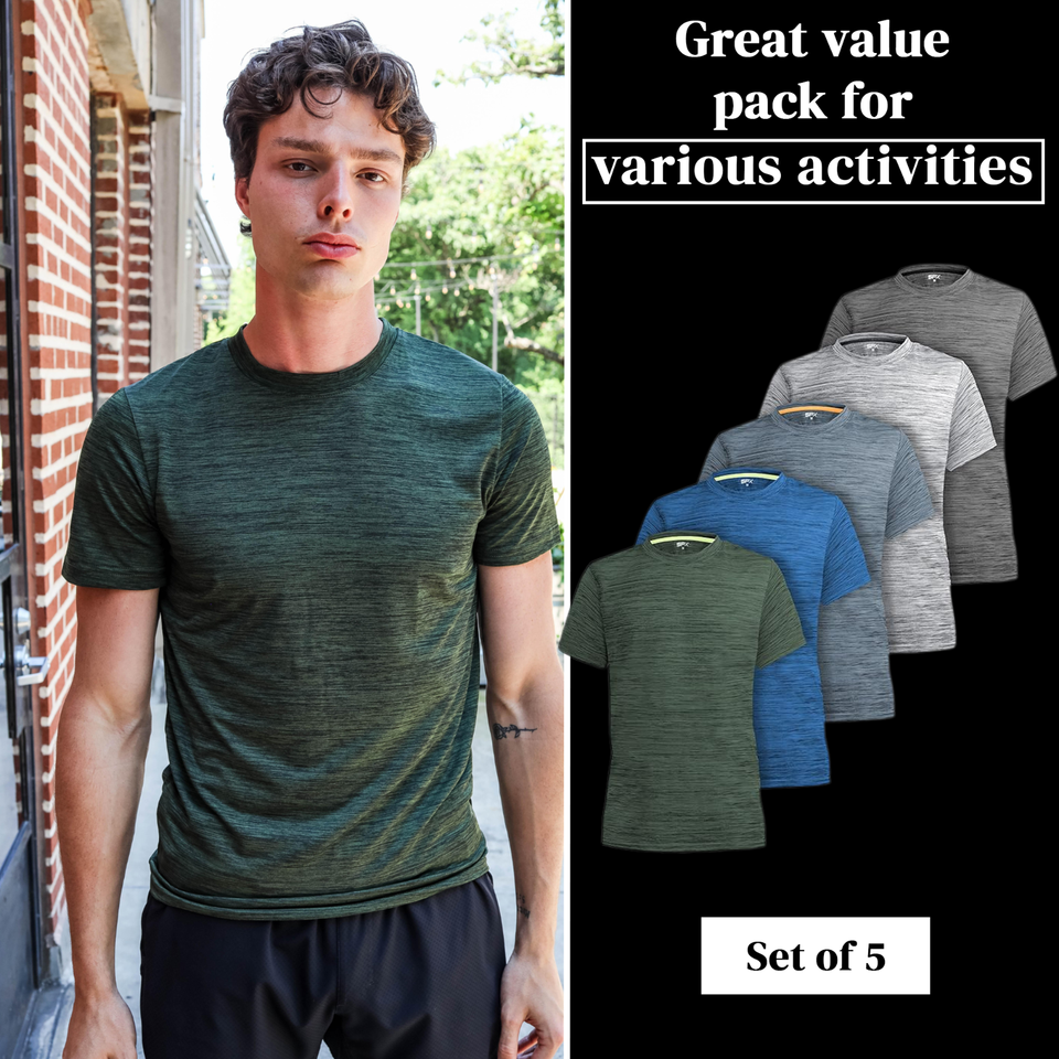 [5 Pack] Mens Active Athletic T Shirts Gym Running Workout Dry-Fit Crew ...