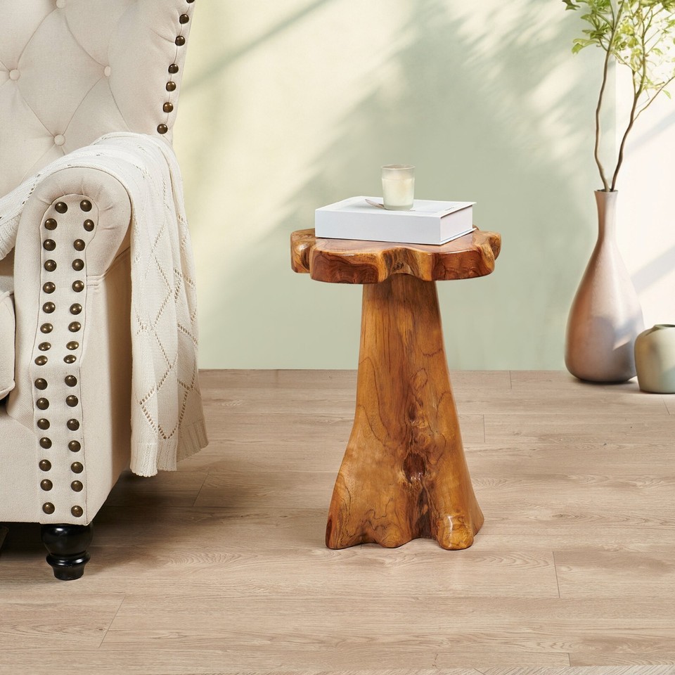 Rustic Teak Tree Stump Table – Live Edge Side Table or Stool, Natural ...
