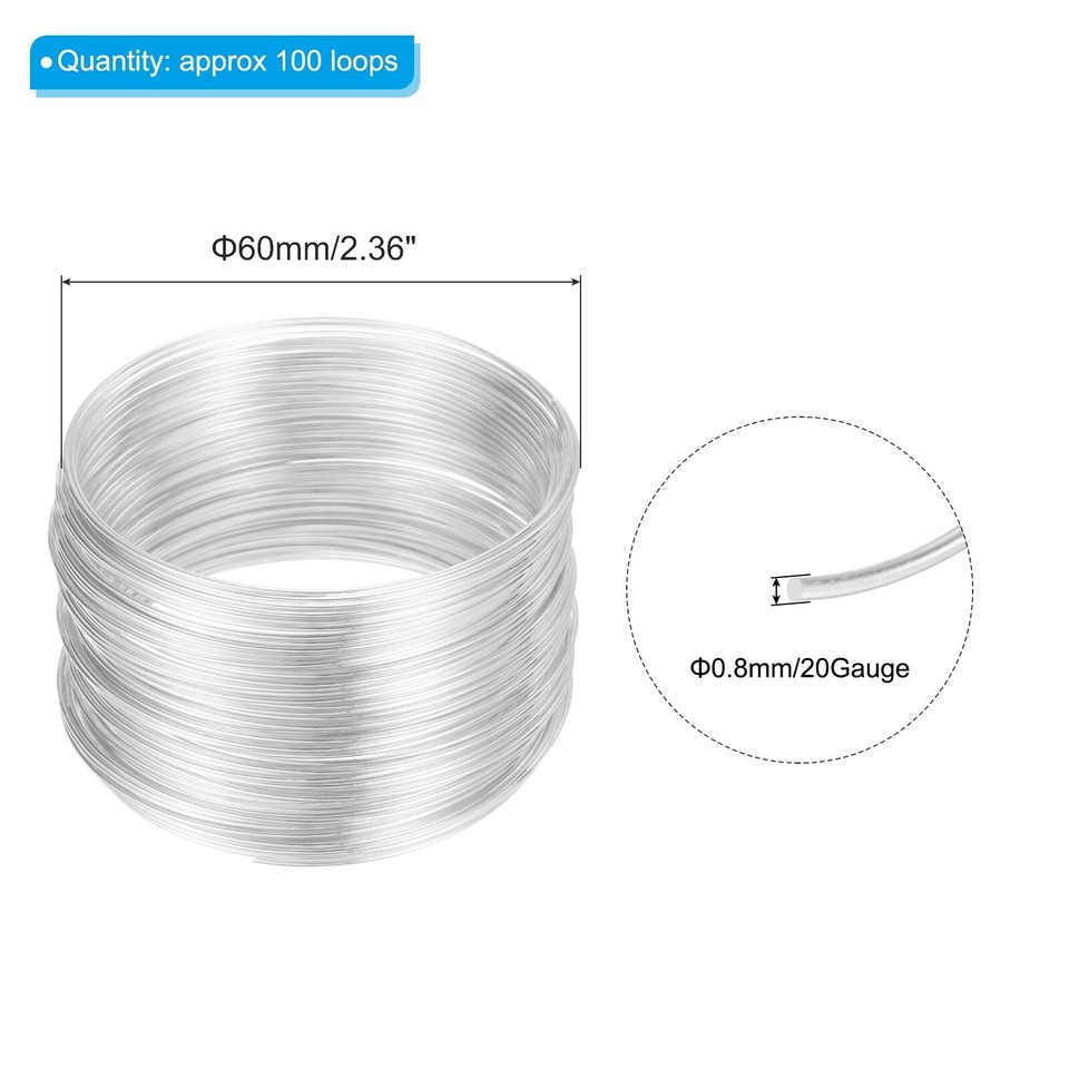100 Loops Memory Wire, 1pcs 0.8mm 20 Gauge Jewelry Wire Steel, Silvery ...