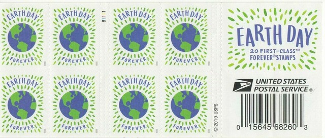 USPS Earth Day Forever STAMPS Booklet of 20 Blue Planet Globe ...