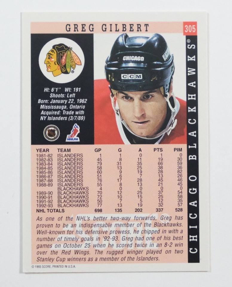 1993-94 Score Hockey Card #305 Greg Gilbert | eBay